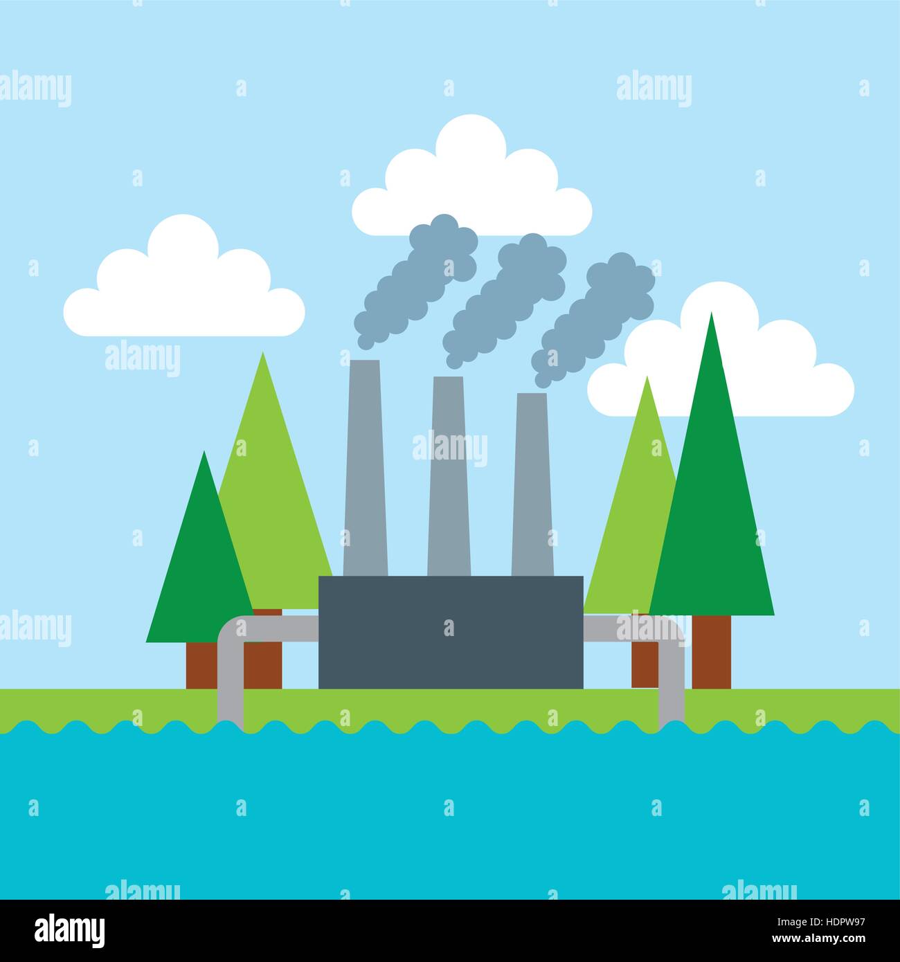 factory plant over landscape. colorful design. vector illustration ...