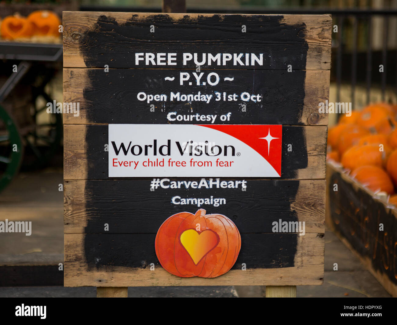 World Vision Pumpkin Patch pop-up. A display in Covent Garden, London ...
