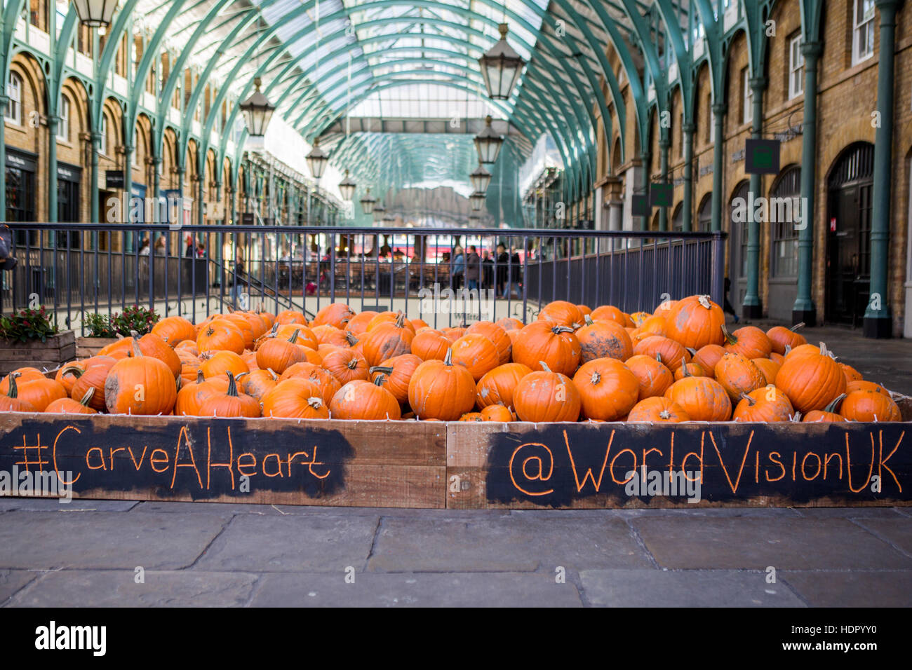 World Vision Pumpkin Patch pop-up. A display in Covent Garden, London ...