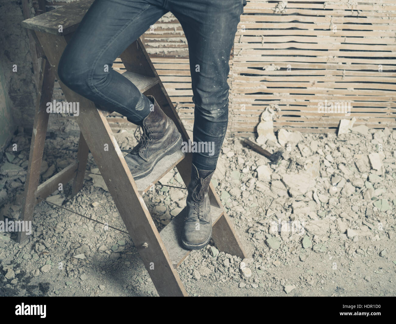 Standing on ladder feet hi-res stock photography and images - Alamy