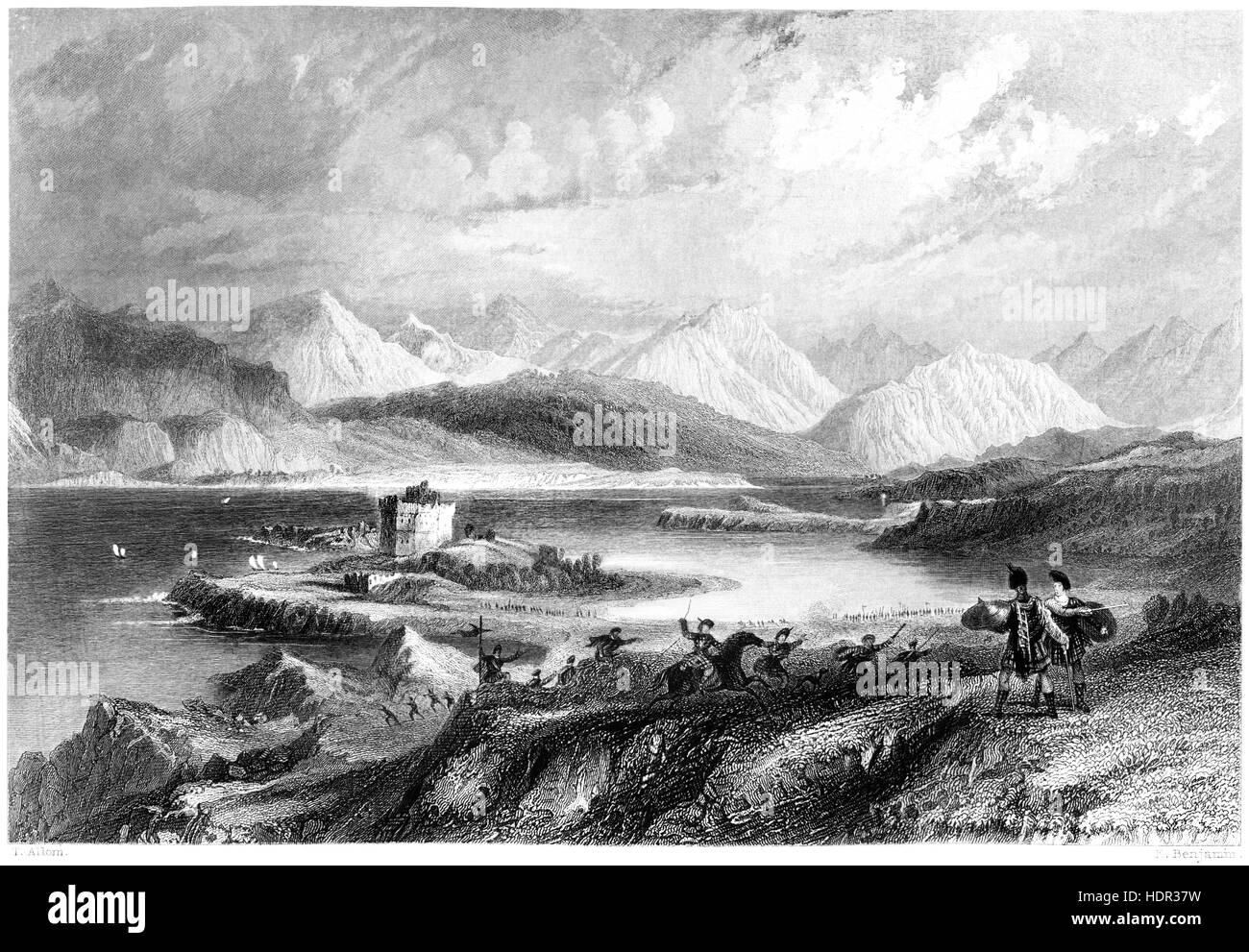 An engraving of Dunstaffnage Castle and Entrance to Loch Etive, West ...