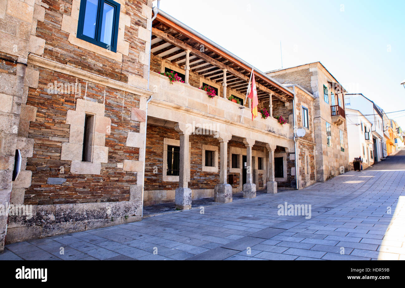 PORTOMARIN, SPAIN - AUGUST, 12: View of the building in the central ...