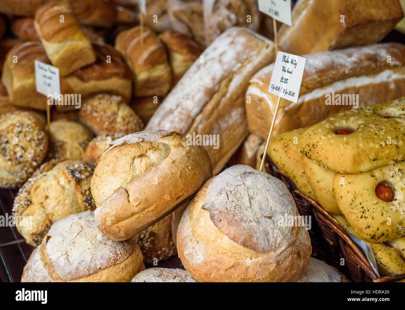 Crusty fresh bread on sale at a market stall Stock Photo - Alamy