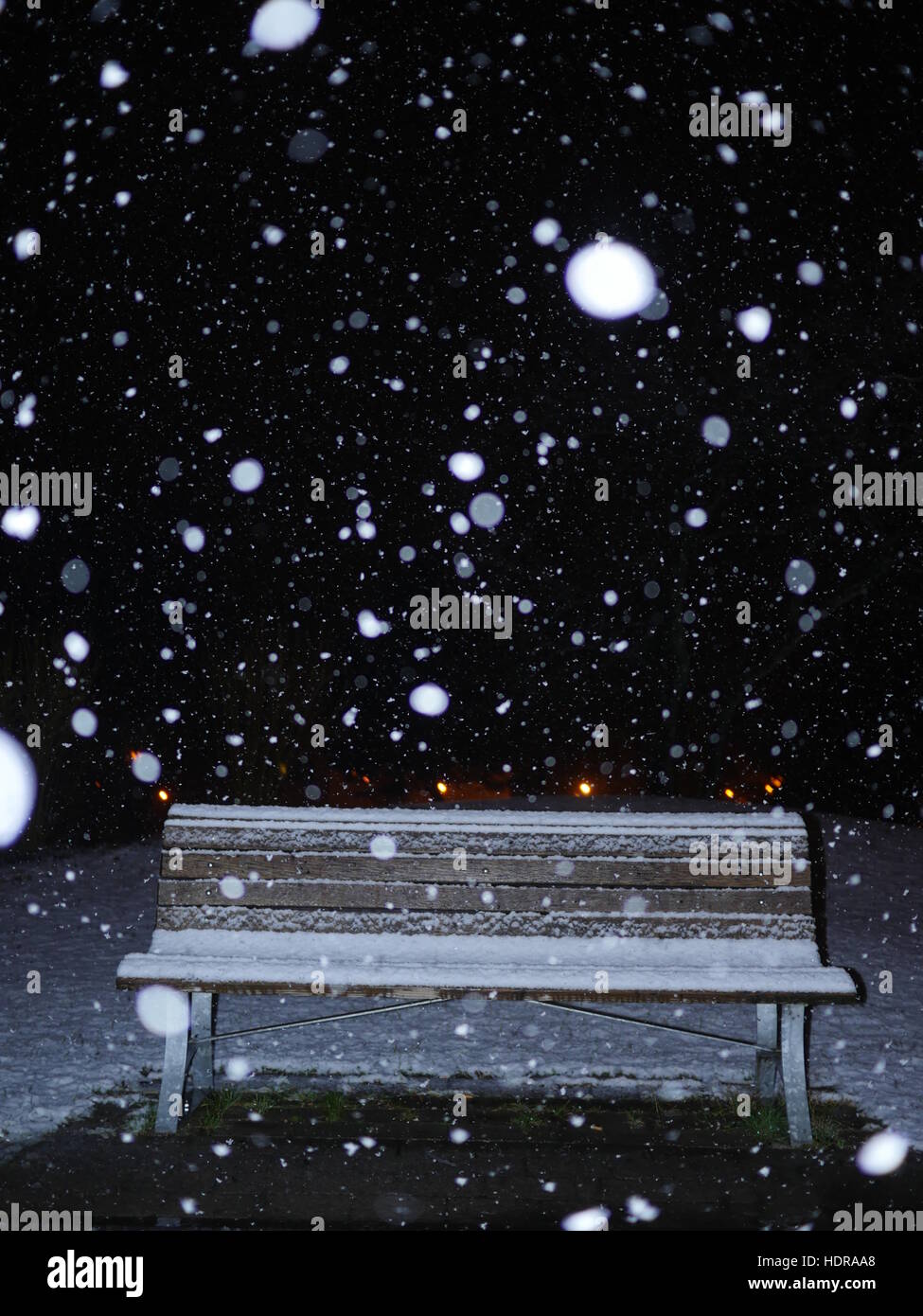 snowfall in the city at night Stock Photo - Alamy