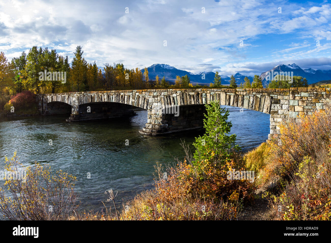 Beautiful stone bridge entering Glacier National Park in Montana from ...