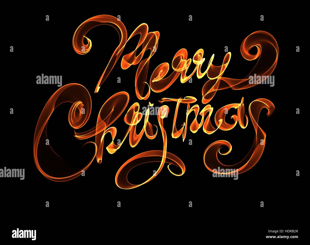 Merry Christmas isolated text lettering written with flame fire light ...