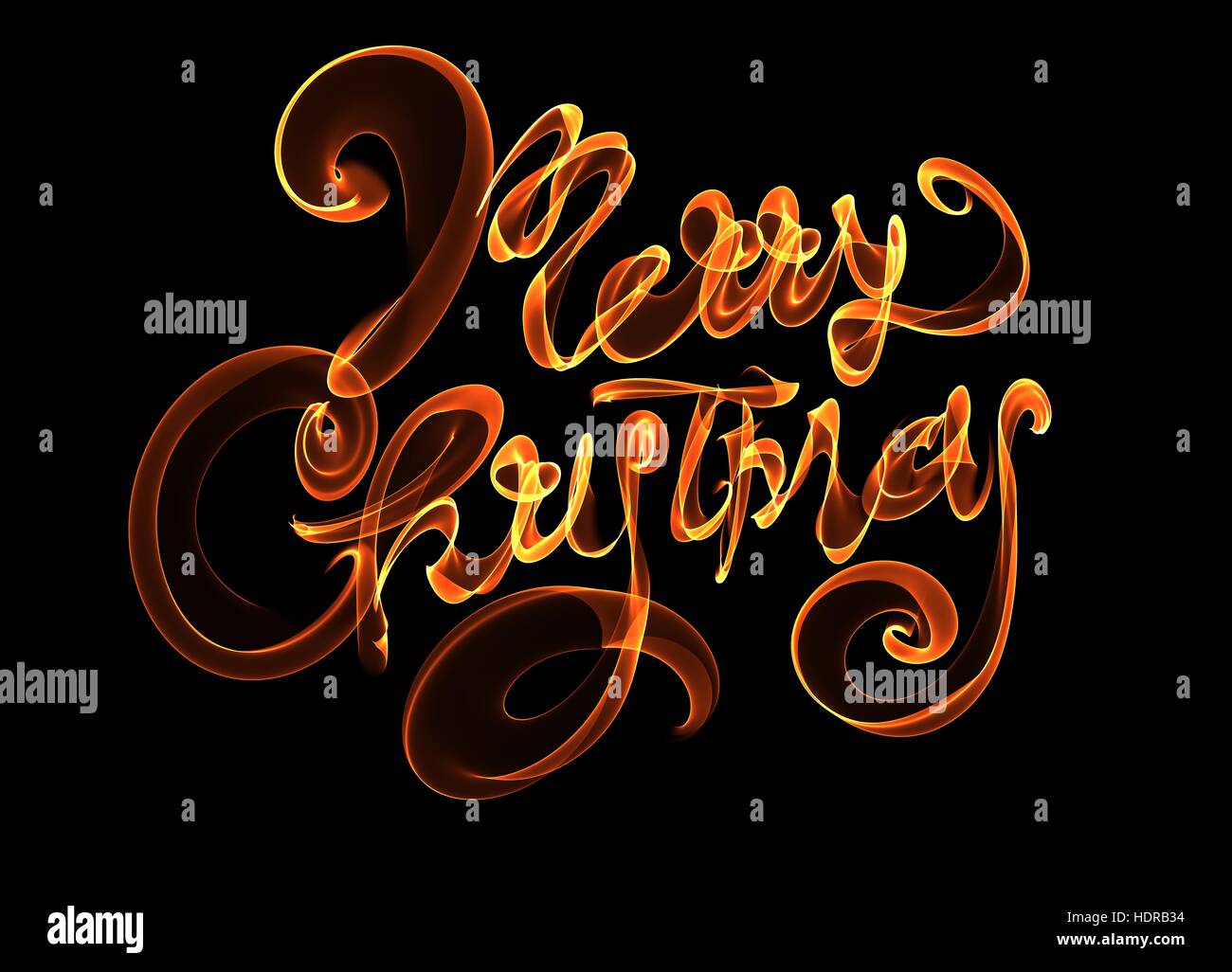 Merry Christmas isolated text lettering written with flame fire light ...