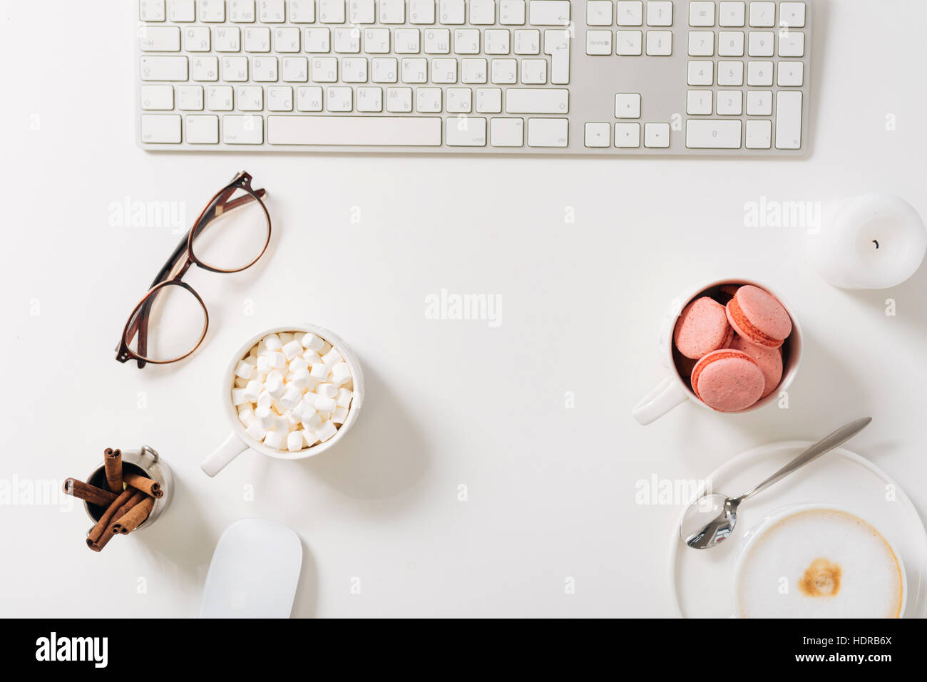 Flat lay of a computer keyboard surrounded by different objects Stock ...