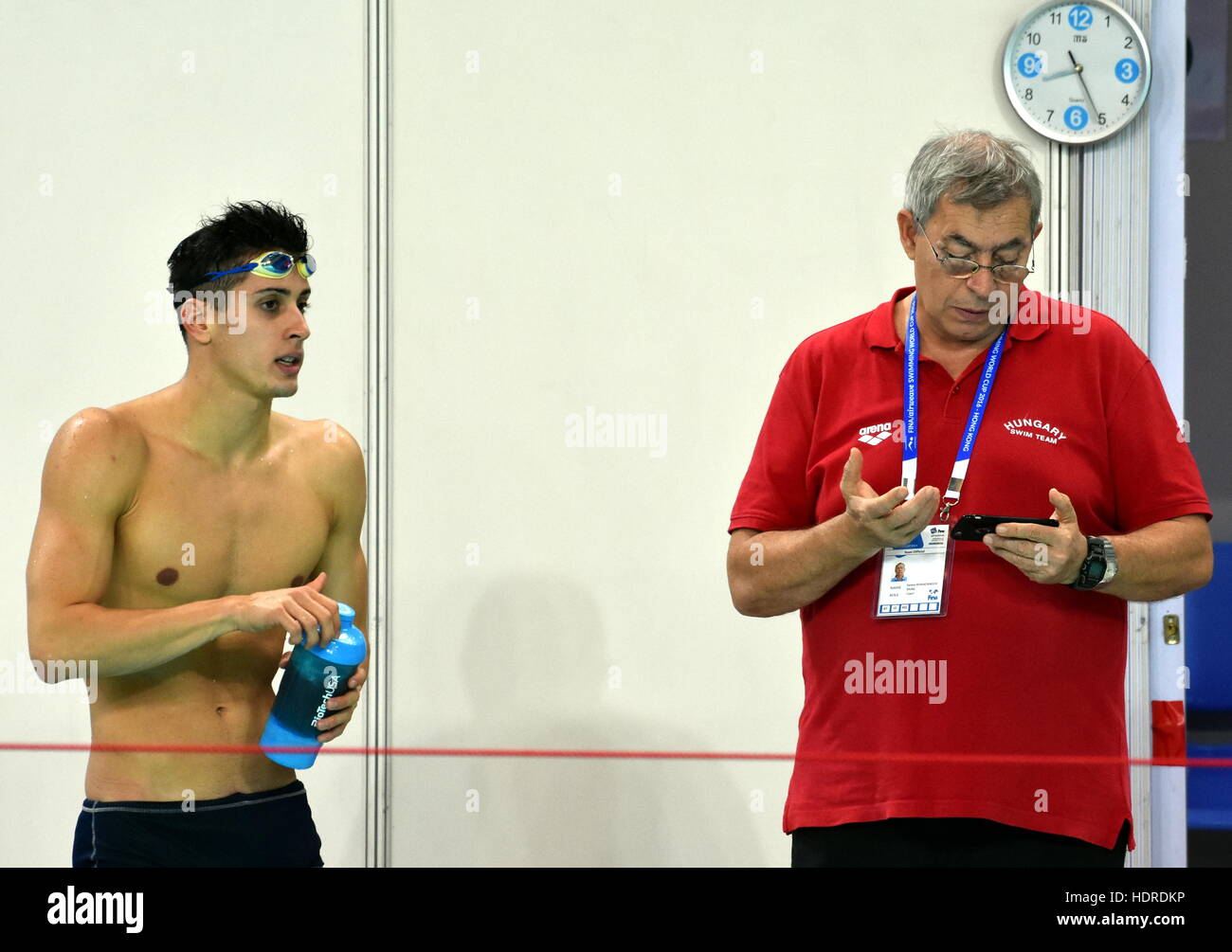 Hong Kong, China - Oct 29, 2016. Gergely GYURTA (HUN) with his coach ...