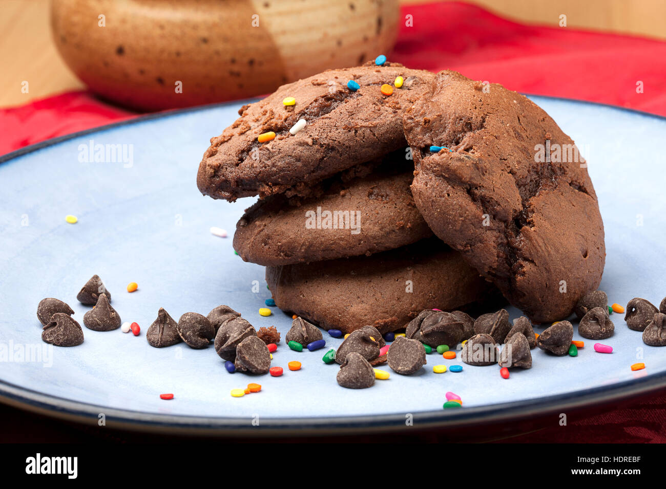 Chocolate chip cookies with sprinkles Stock Photo - Alamy