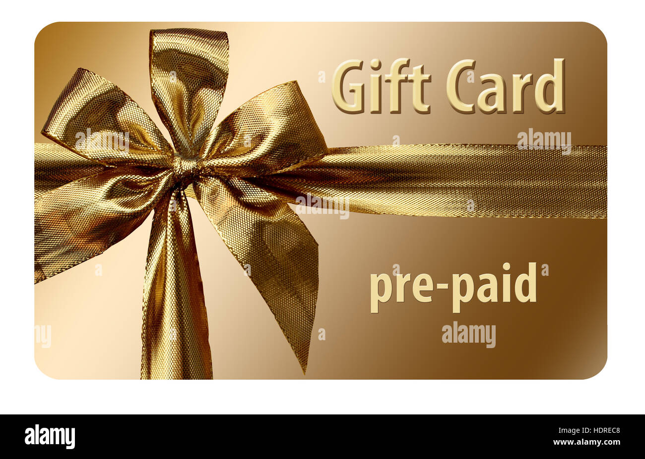 Gold gift card with gold bow and ribbon isolated on white background ...