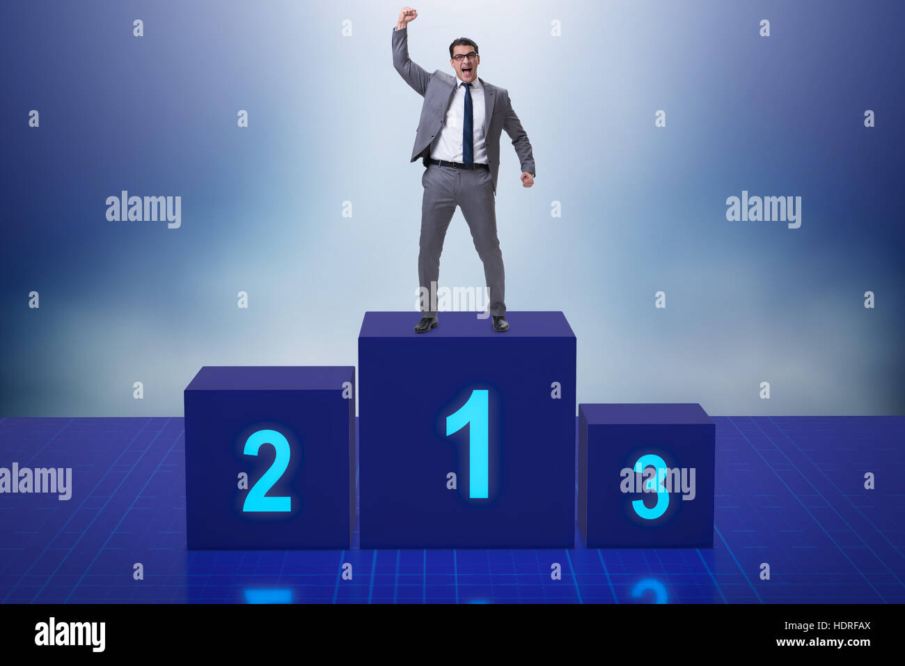 Businessman taking first place in competition Stock Photo - Alamy
