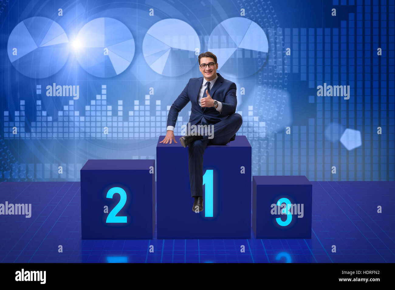Businessman taking first place in competition Stock Photo - Alamy