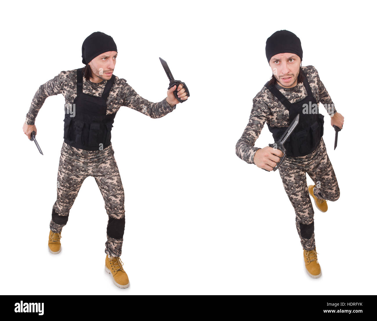 Soldier with knife isolated on white Stock Photo - Alamy