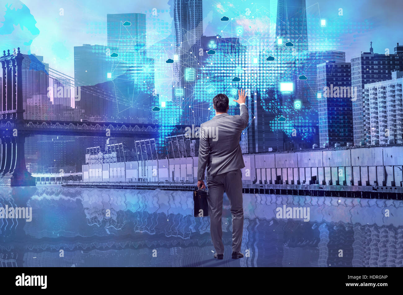 Businessman in cloud computing concept Stock Photo - Alamy