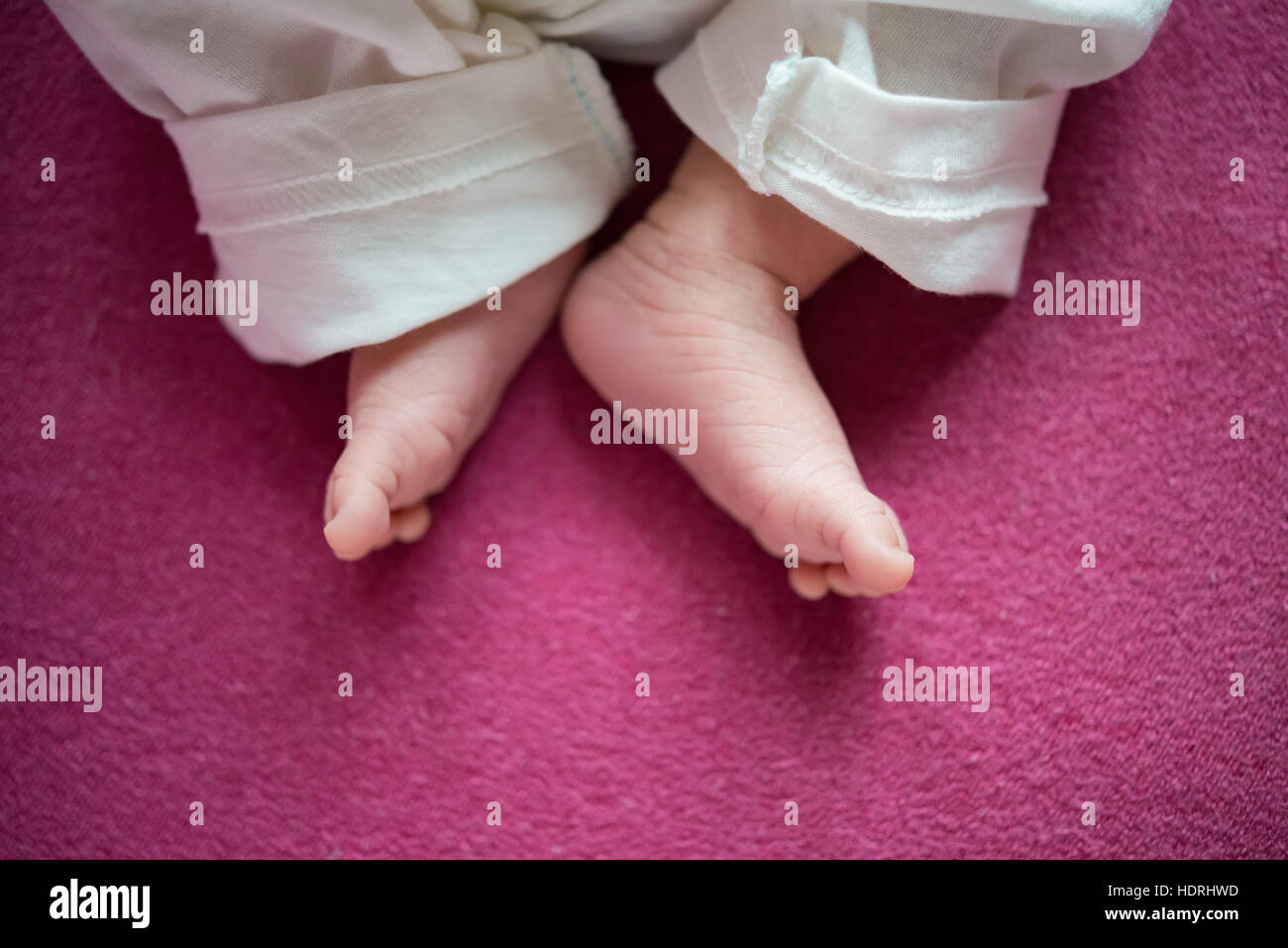 top view newborn baby feet on a lilac background Stock Photo - Alamy