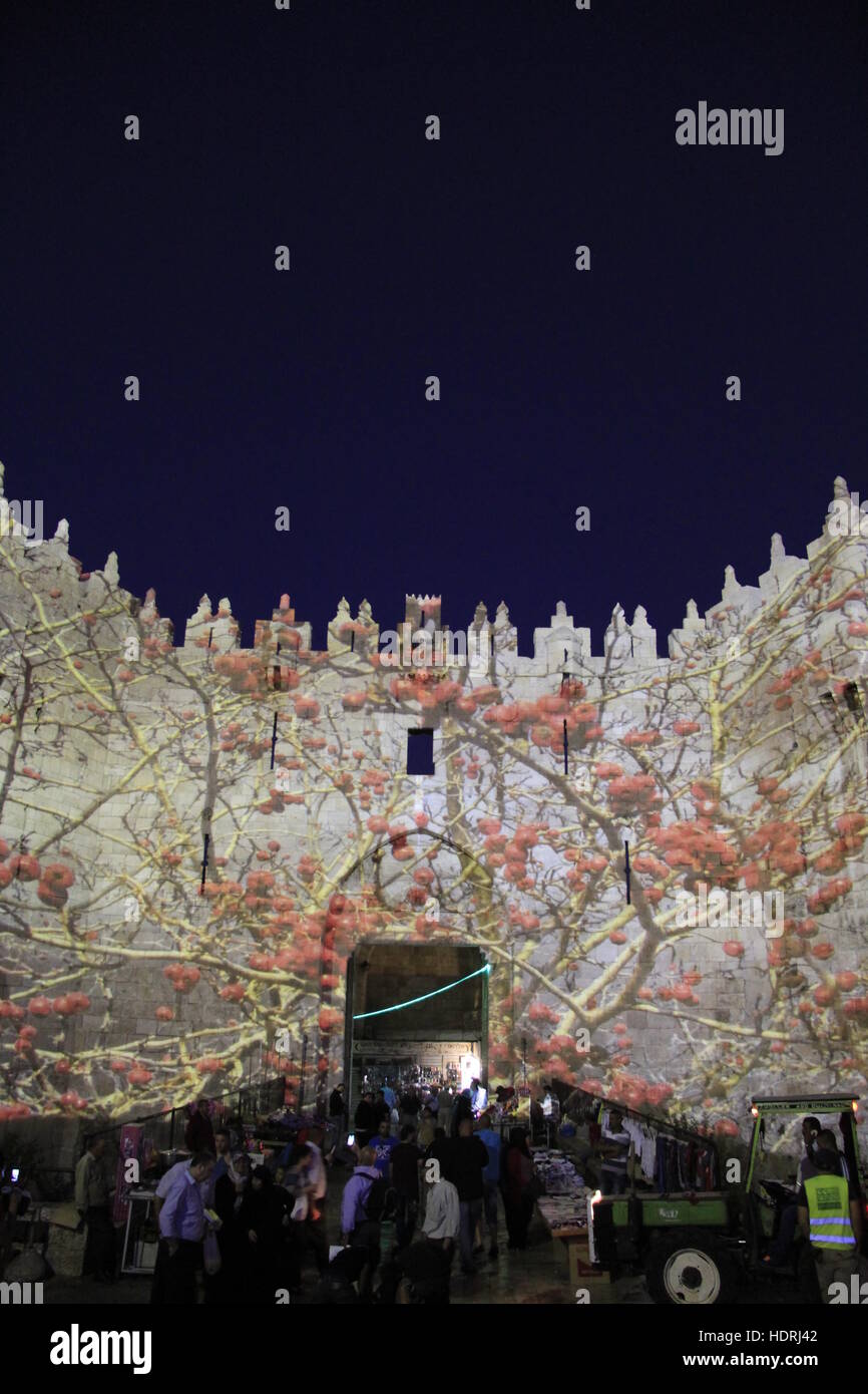 Israel, Jerusalem, Damascus Gate at the Light in Jerusalem festival ...