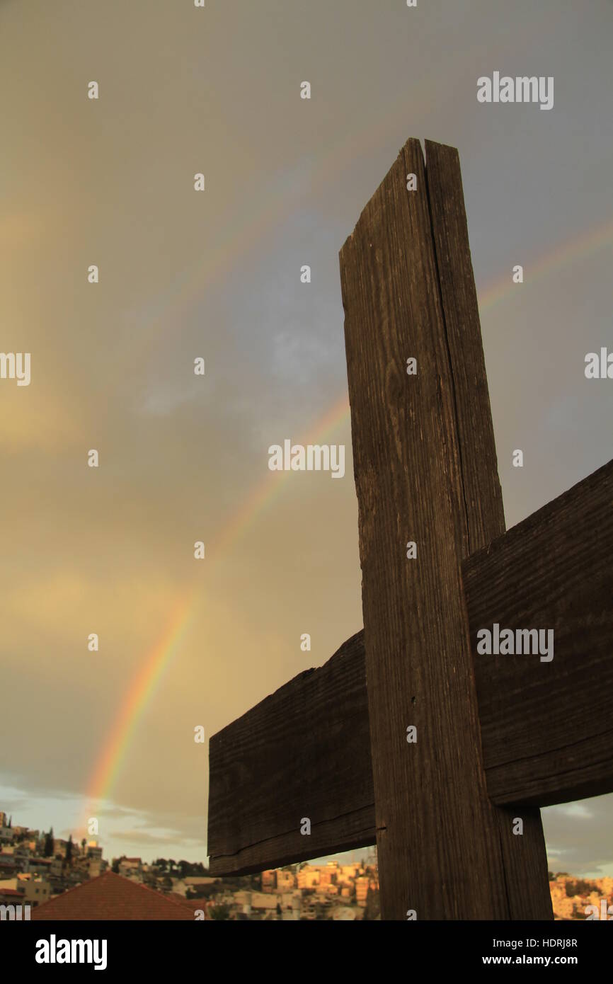 Israel, a rainbow over Mary of Nazareth International Center Stock ...