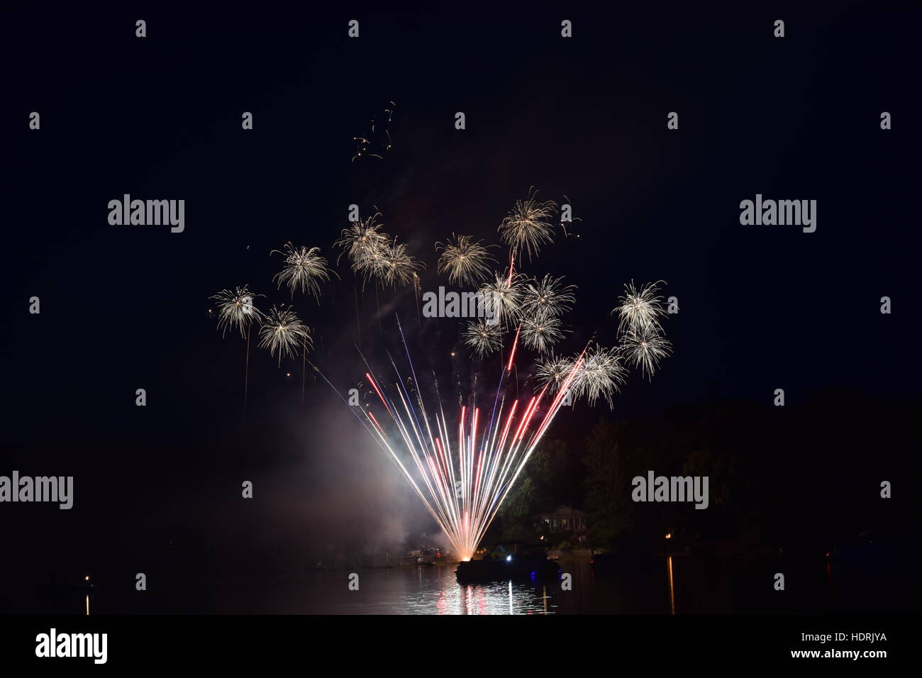 Fireworks over the lake Stock Photo - Alamy