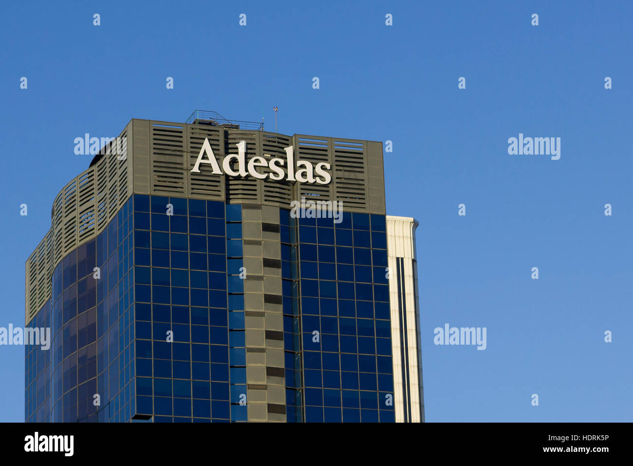 Logo at the top of headquarters of spanish Adeslas private health ...