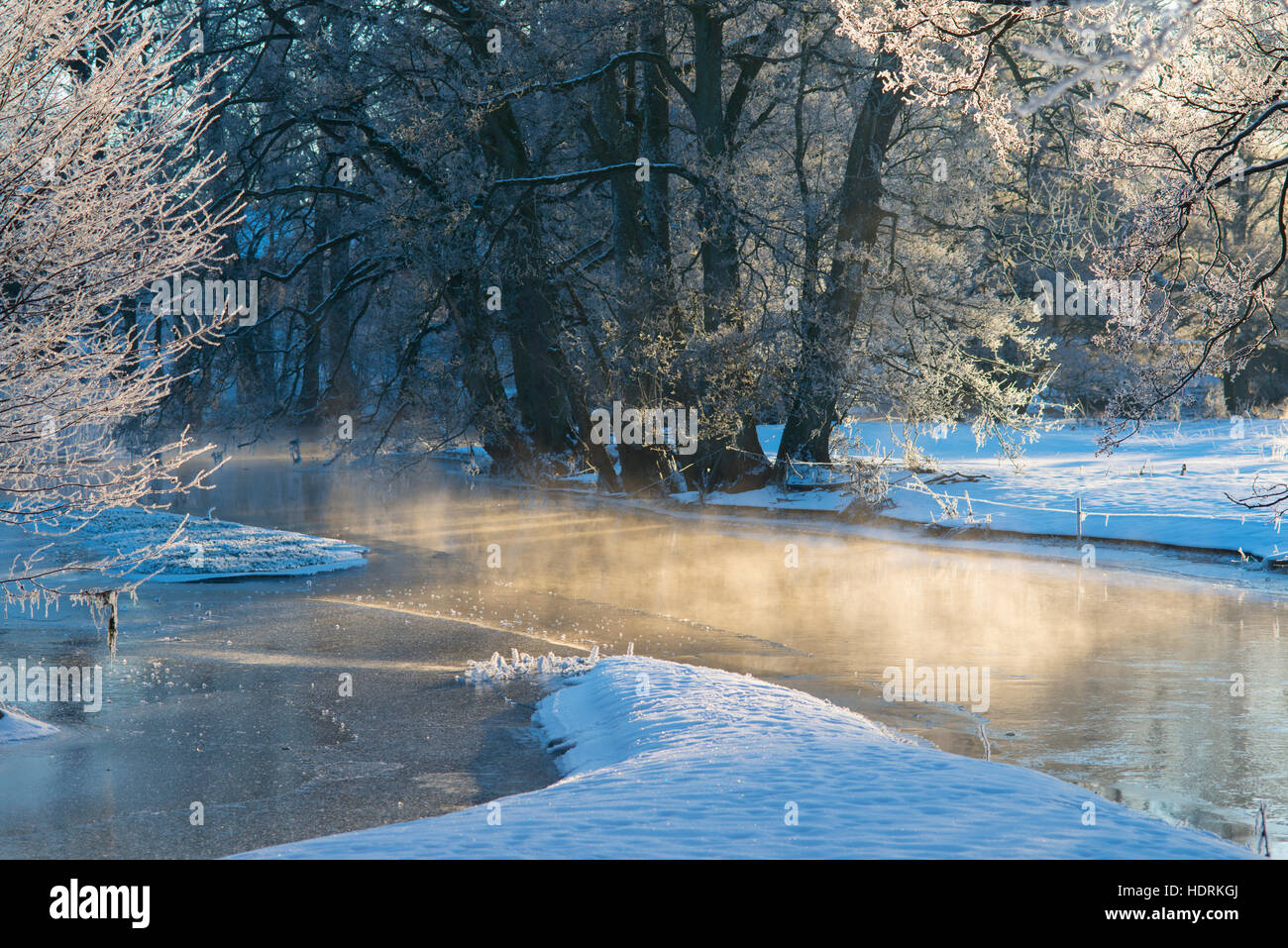 Morning with frost by the river Stock Photo - Alamy