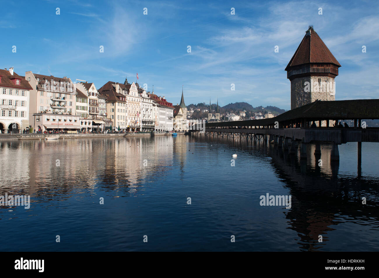 Lucerne, Switzerland, skyline: view of the famous Water Tower and the ...