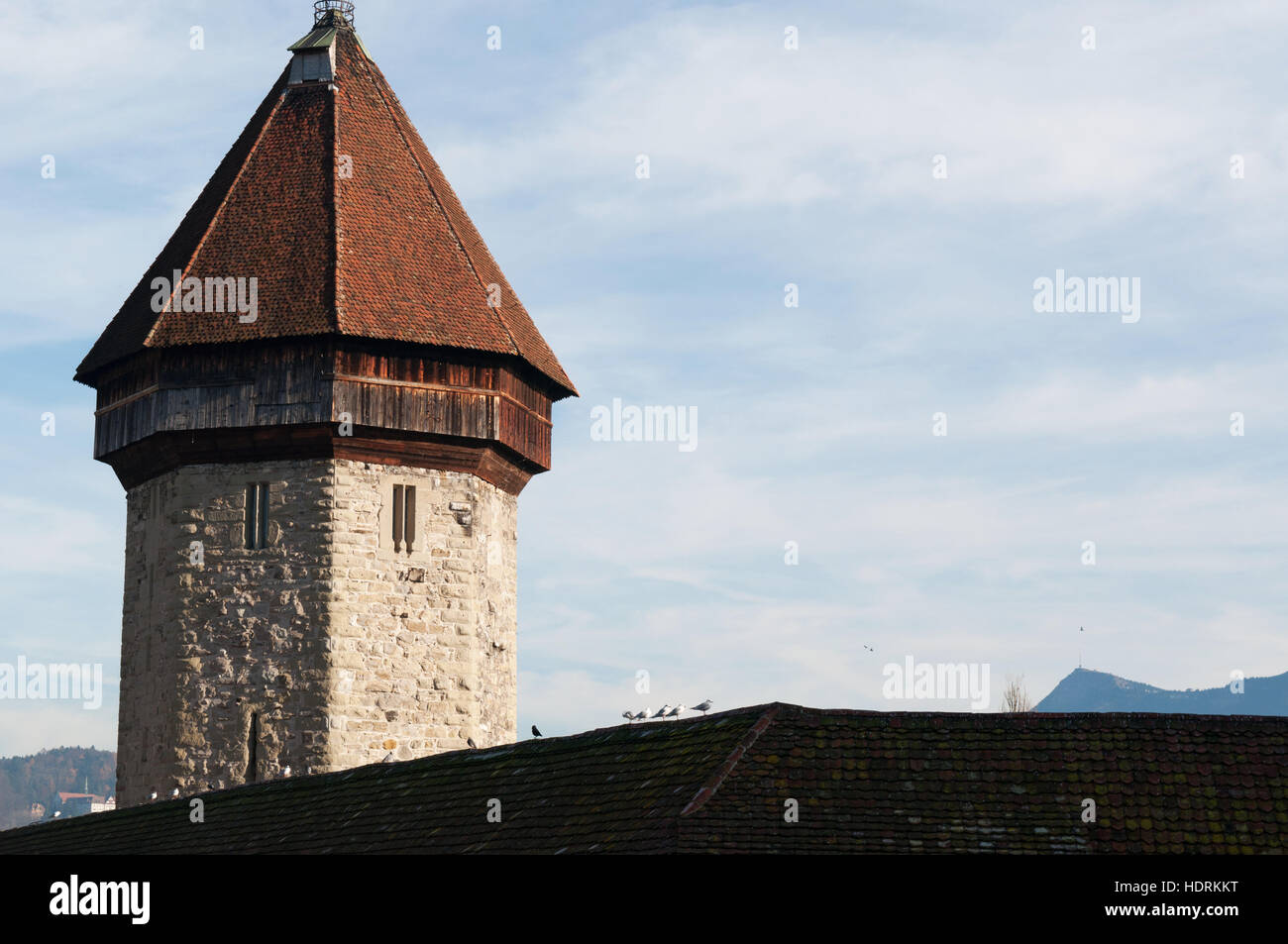Lucerne, Switzerland, skyline: view of the famous Water Tower and the ...