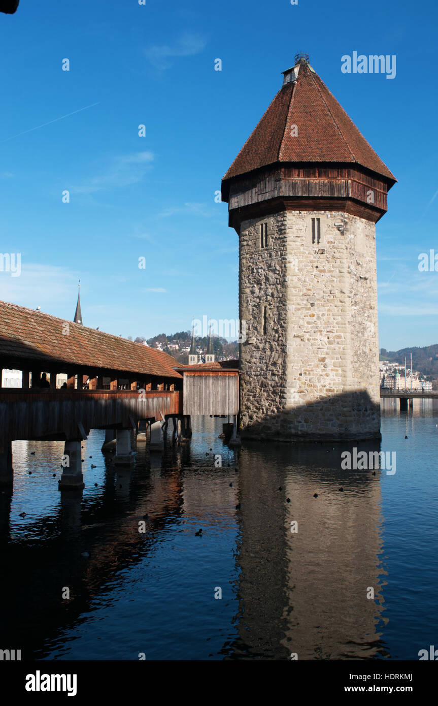 Lucerne, Switzerland, skyline: view of the famous Water Tower and the ...