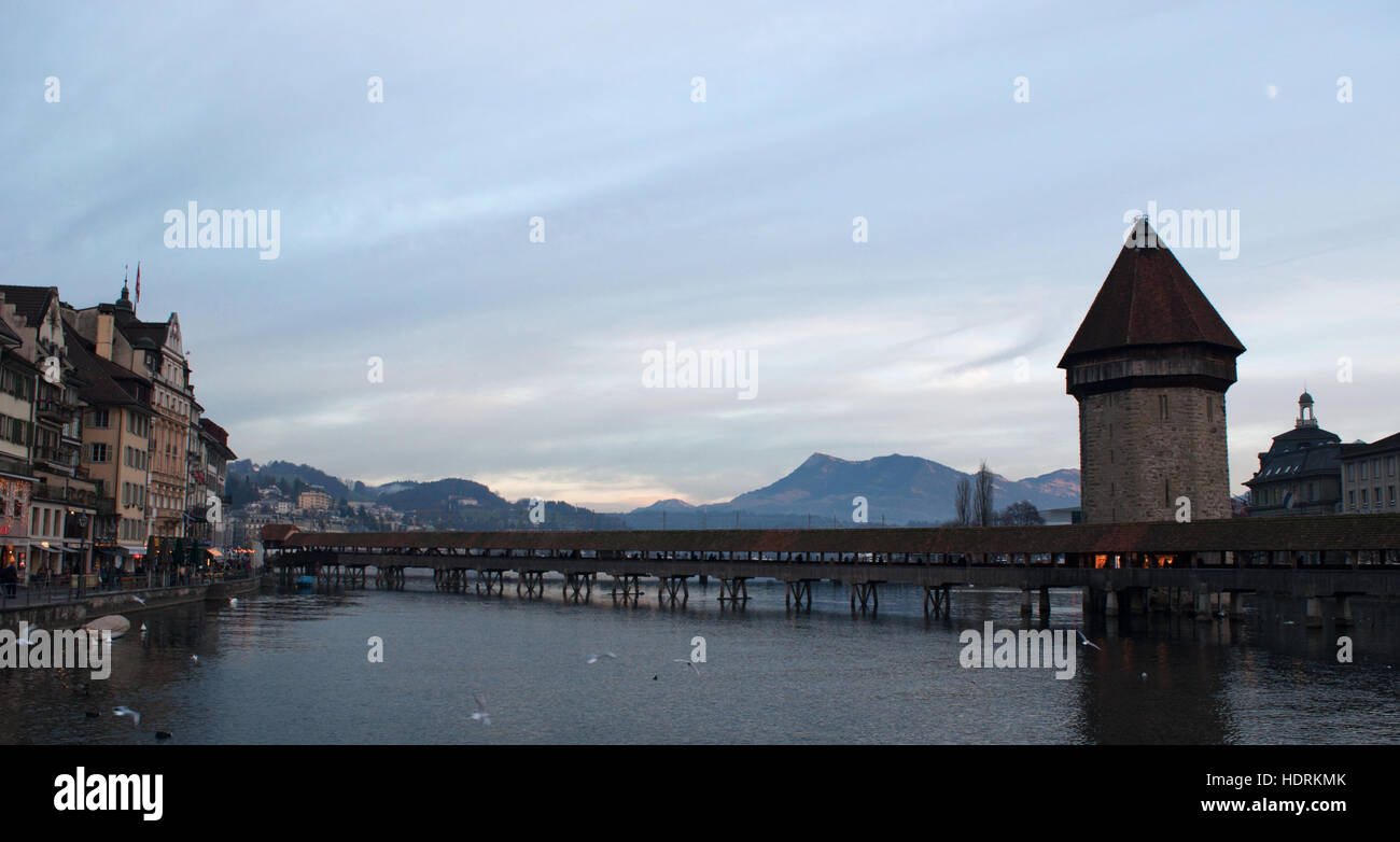 Lucerne, Switzerland, skyline: view of the famous Water Tower and the ...
