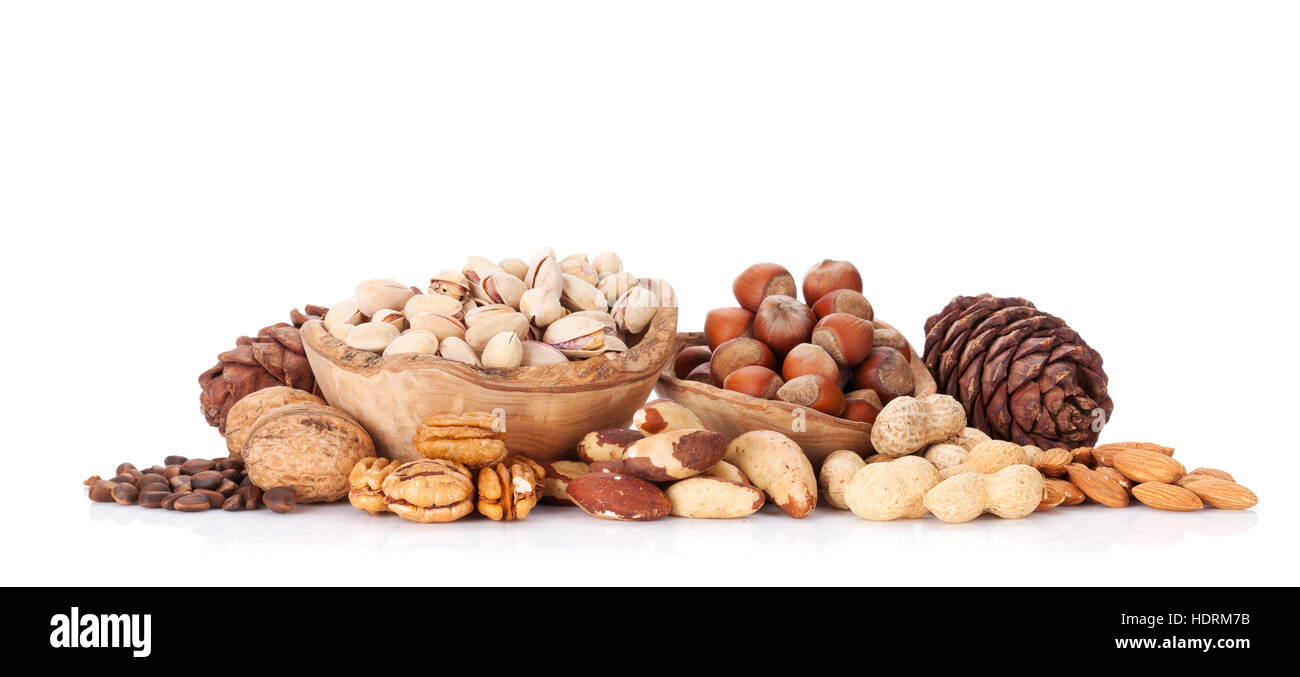 Various nuts. Isolated on white background Stock Photo - Alamy