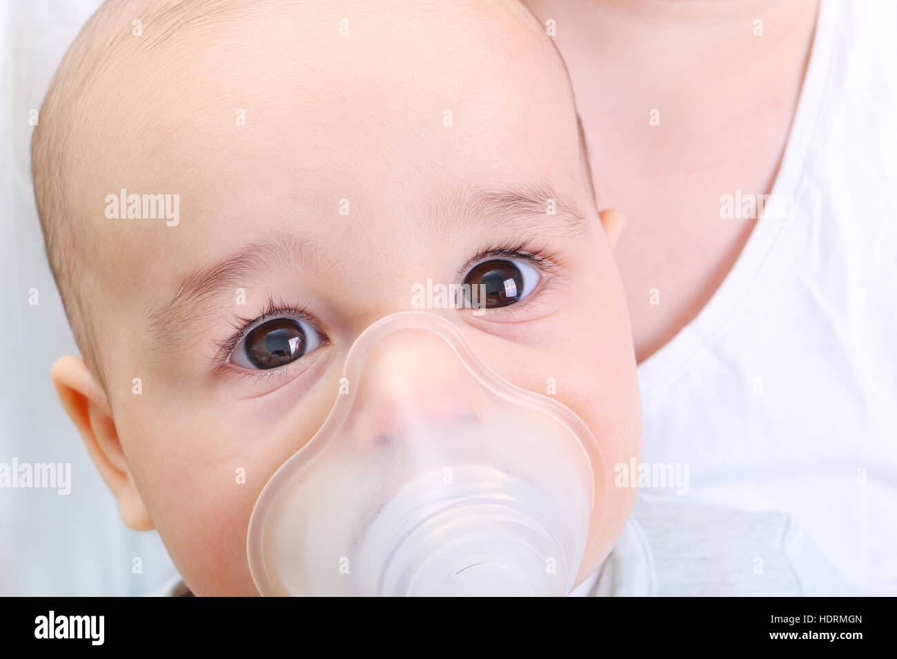 Baby boy at the hospital gets inhaler treatment for cough Stock Photo ...