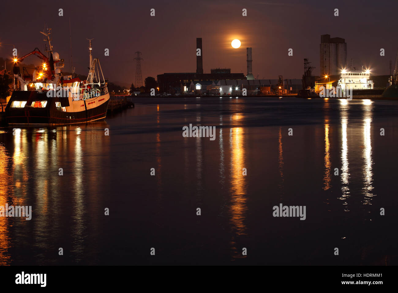 Full moon over Cork city port; Cork City, County Cork, Ireland Stock ...