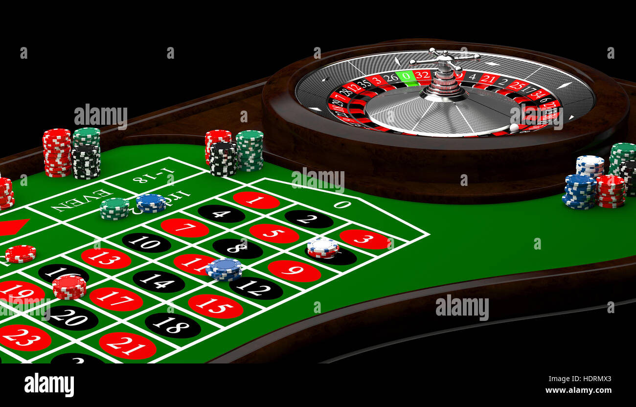 classic casino roulette and green table 3d rendering Stock Photo - Alamy