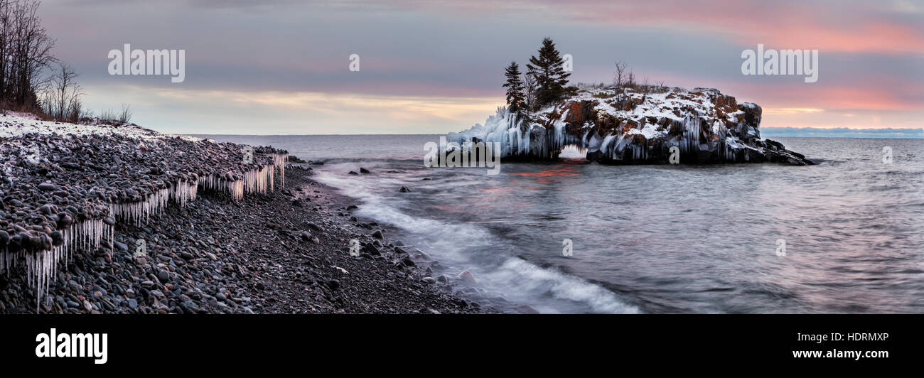 Rocks and ice on Lake Superior; Thunder Bay, Ontario, Canada Stock ...