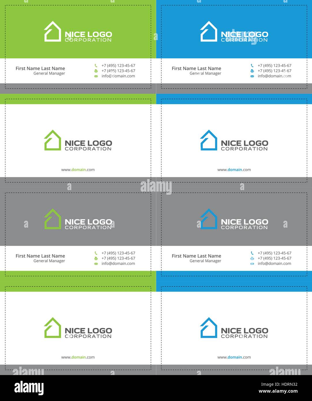 simple house business cards, gray, green and blue colors Stock Vector ...