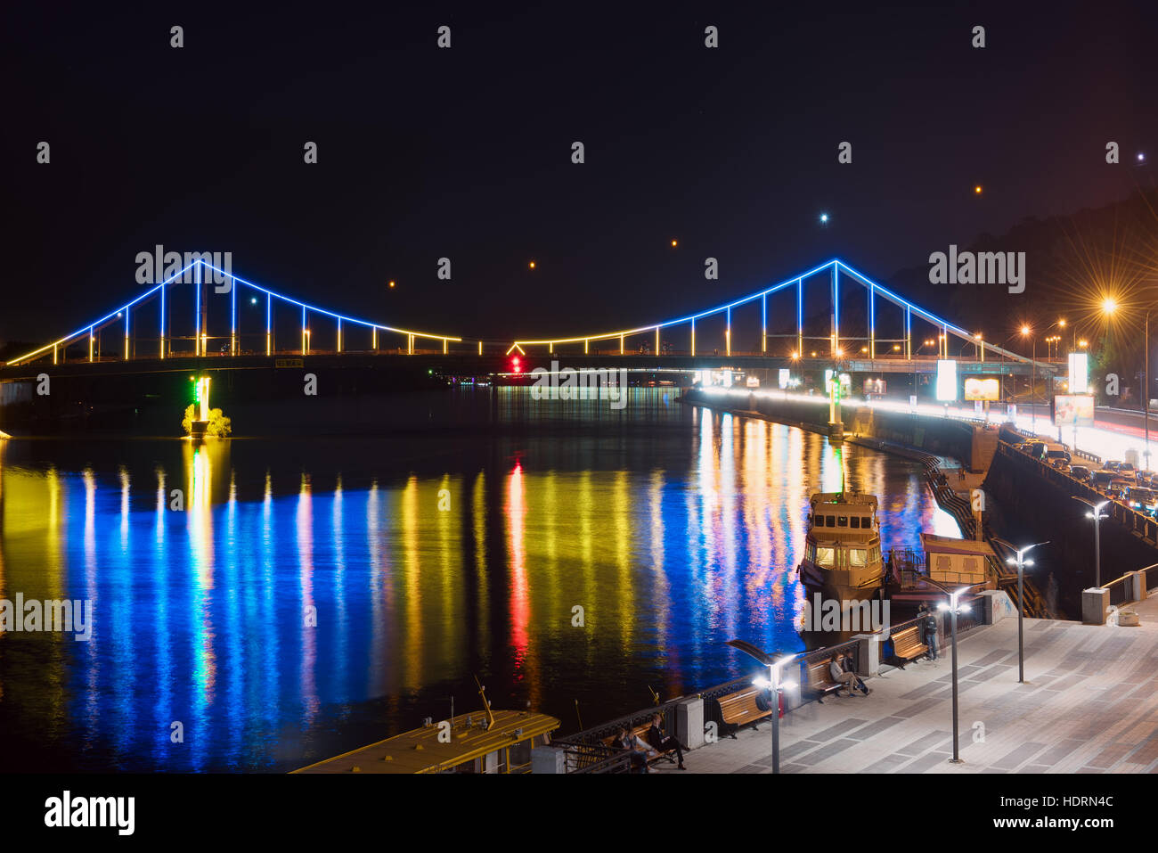 Pedestrian Bridge at night Stock Photo - Alamy