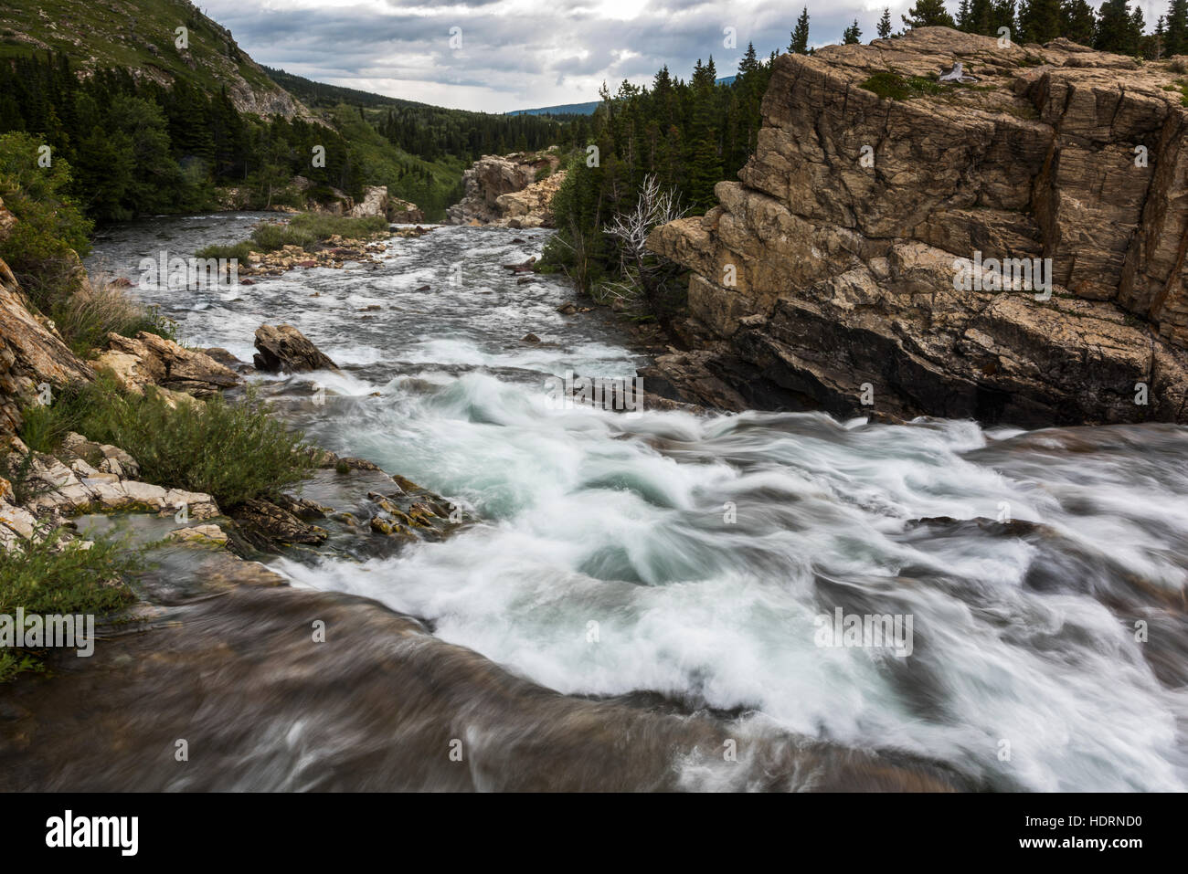 Water rushing down a river in Glacier National Park; Montana, United ...