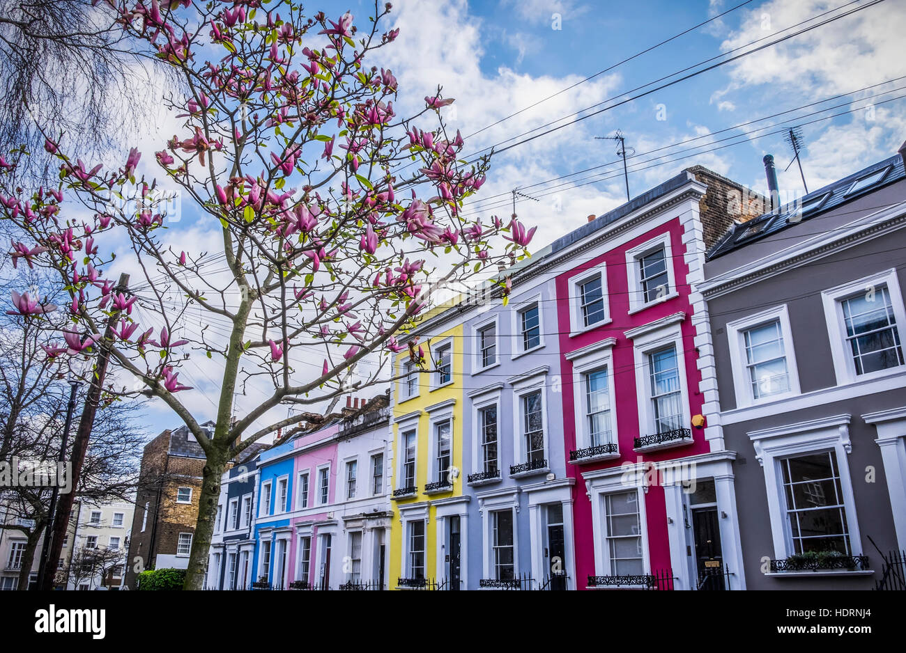 Colourful row housing near Portobello Road; London, England Stock Photo ...