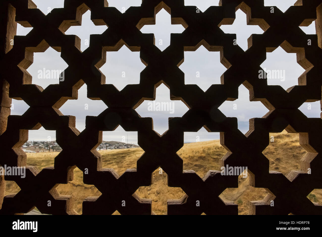 Stone lattice window in the Diri Baba Mausoleum; Gobustan Rayon ...