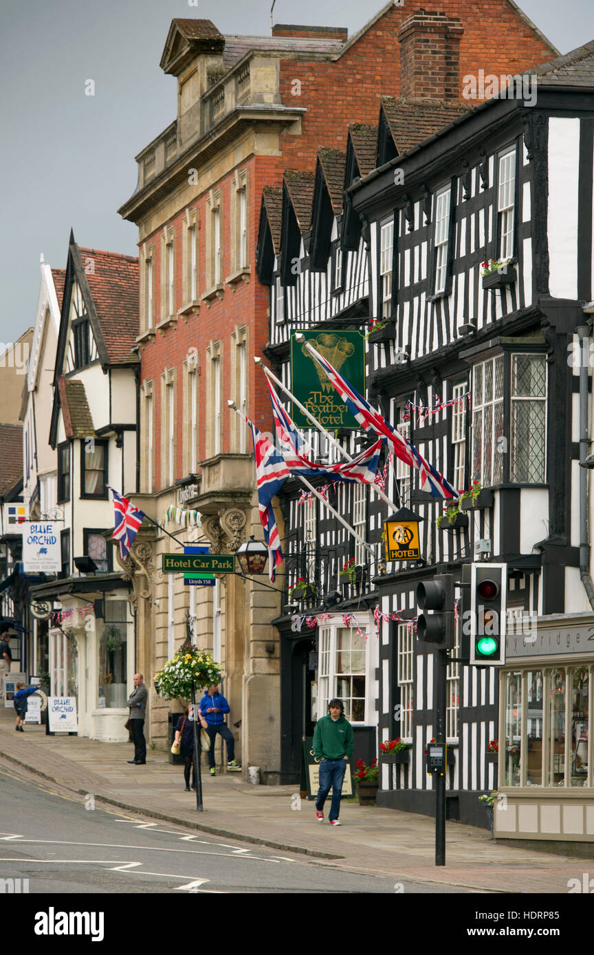 Ledbury a town in Herefordshire,UK, showing half-timbered building ...