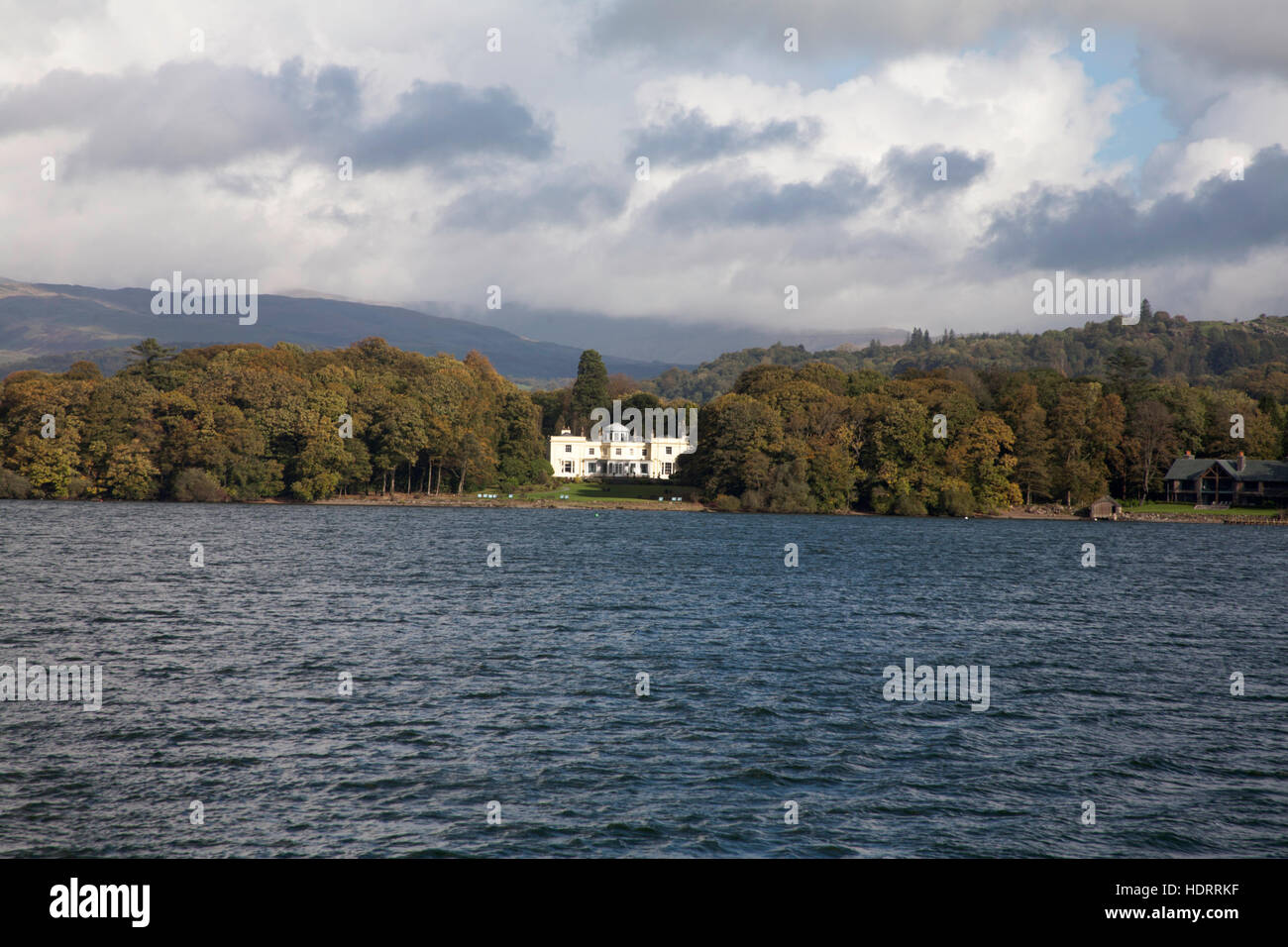 Storrs Hall Hotel on the eastern shore of Windermere Autumn day Lake ...