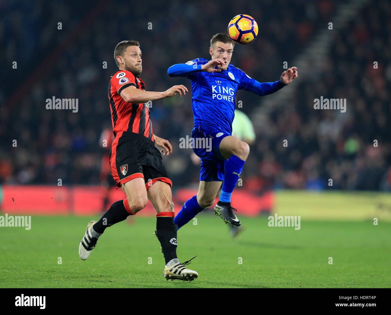 AFC Bournemouth's Simon Francis (left) and Leicester City's Jamie Vardy ...