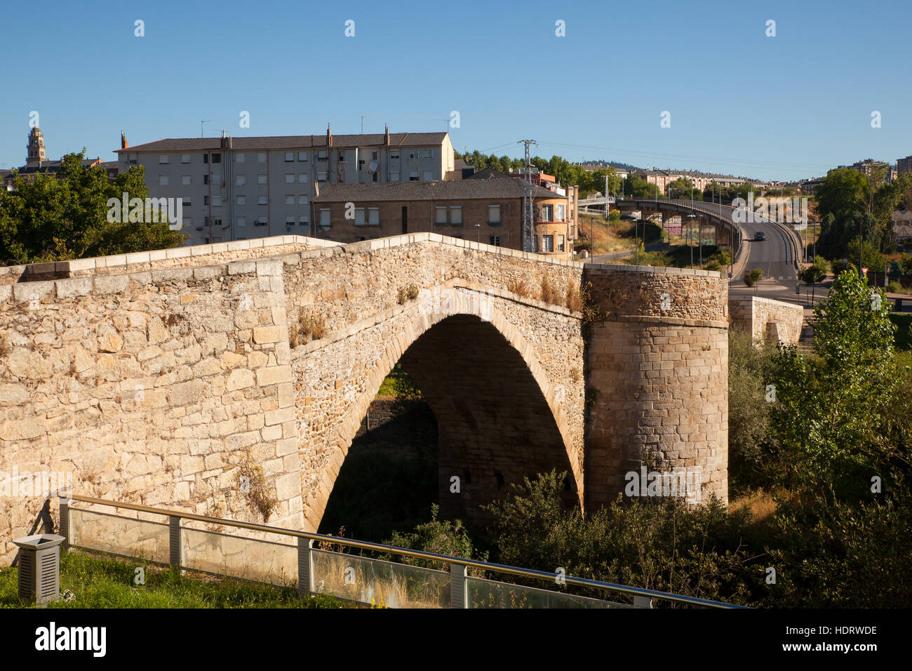 View of ancient stone bridge of Ponferrada Stock Photo - Alamy