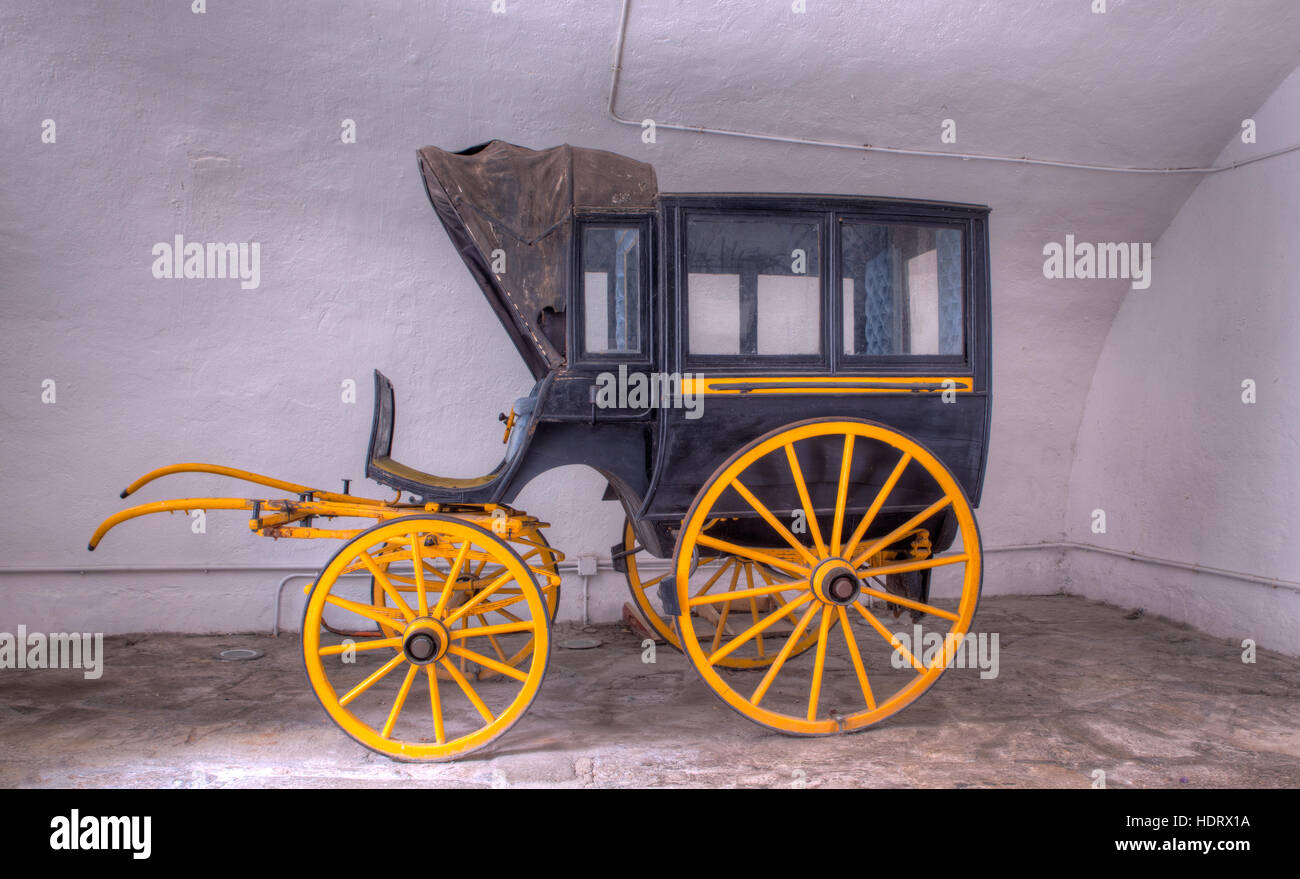 View of ancient black and yellow carriage Stock Photo - Alamy