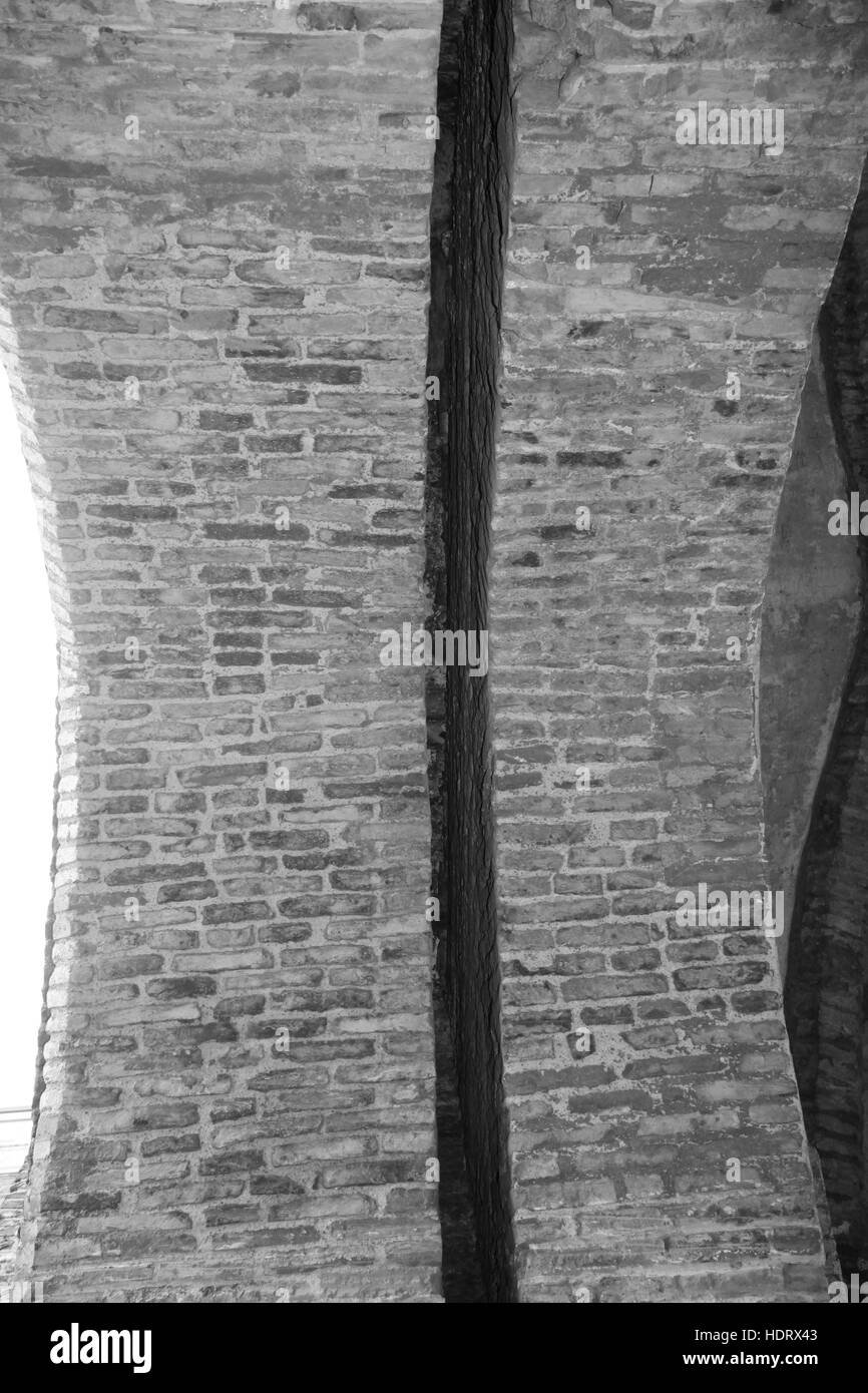 Portcullis slot groove from underneath in brick arch of medieval ...