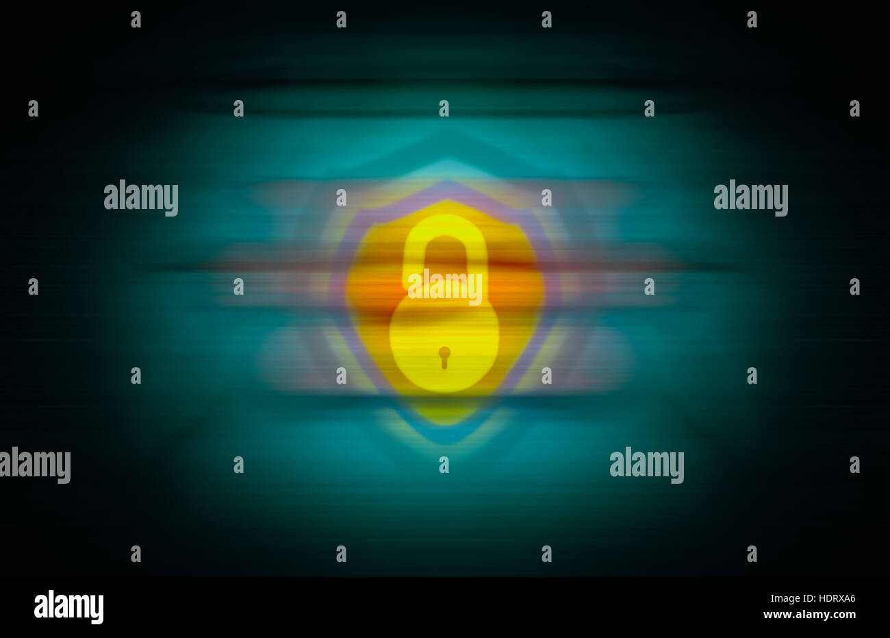 yellow open lock and a shield blended on abstract background Stock ...