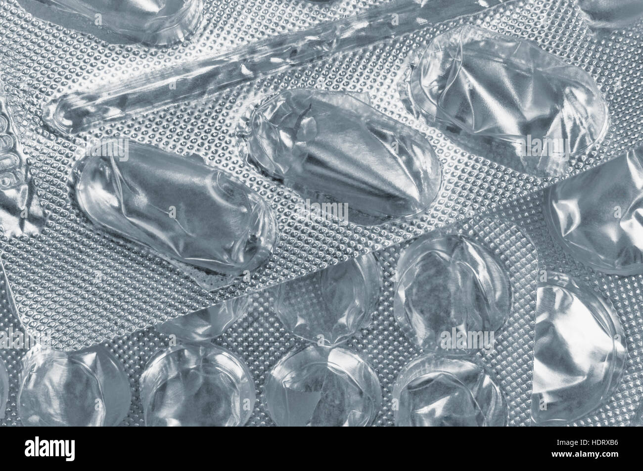 Empty pill blister background, multiple emptied tablet blisters silver ...
