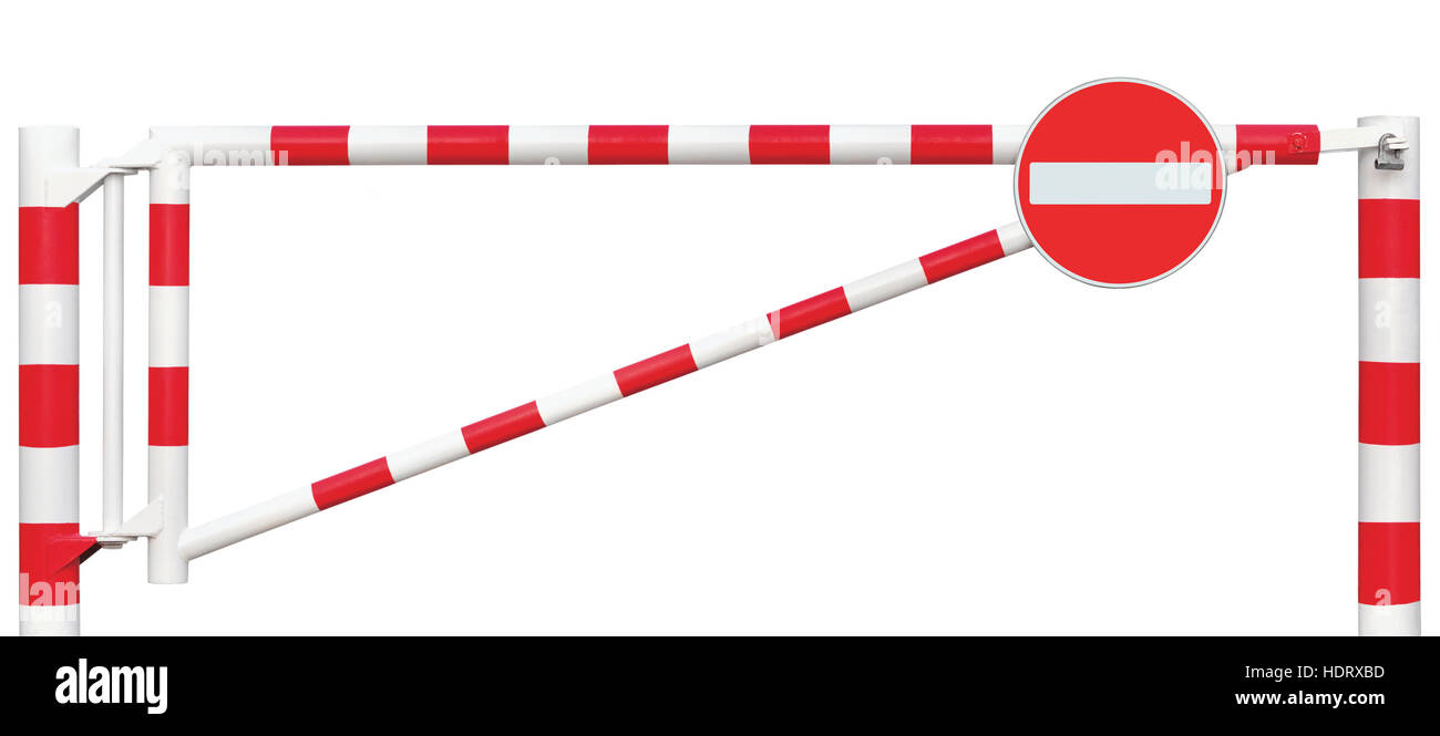 Gated Road Barrier Closeup, No Entry Sign, Roadway Gate Bar In Bright ...