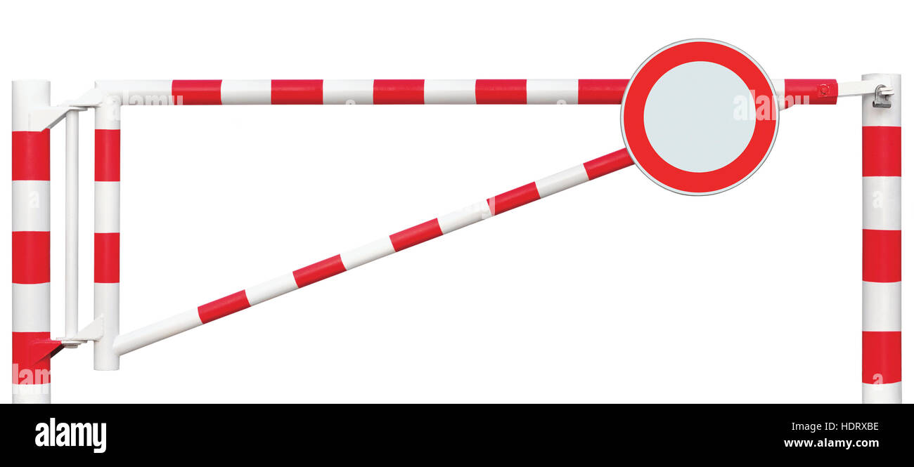 Gated Road Barrier Closeup, Round No Vehicles Sign, Roadway Gate Bar In ...