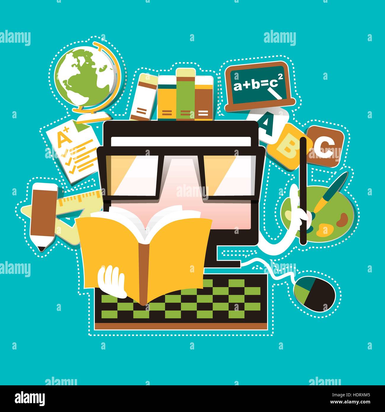 flat design vector illustration concept of online education e-learning ...